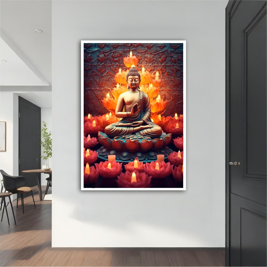 Candle Buddha Canvas, Buddha Poster, Wall Art Canvas Design, Ready to ...