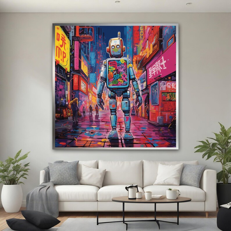 Colorful Graffiti Robot Canvas Art, Abstract Robot Grafitti Poster ...