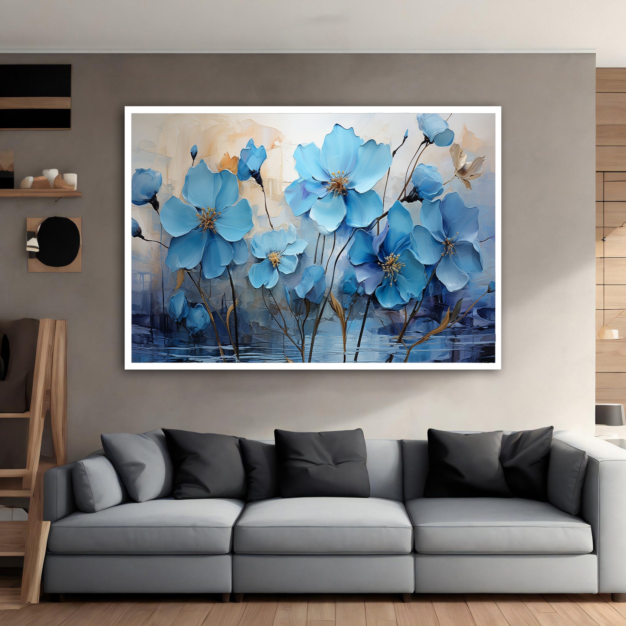 Blue Flower Canvas Art, Blue Violets Wall Art, Flower Botanical Canvas ...