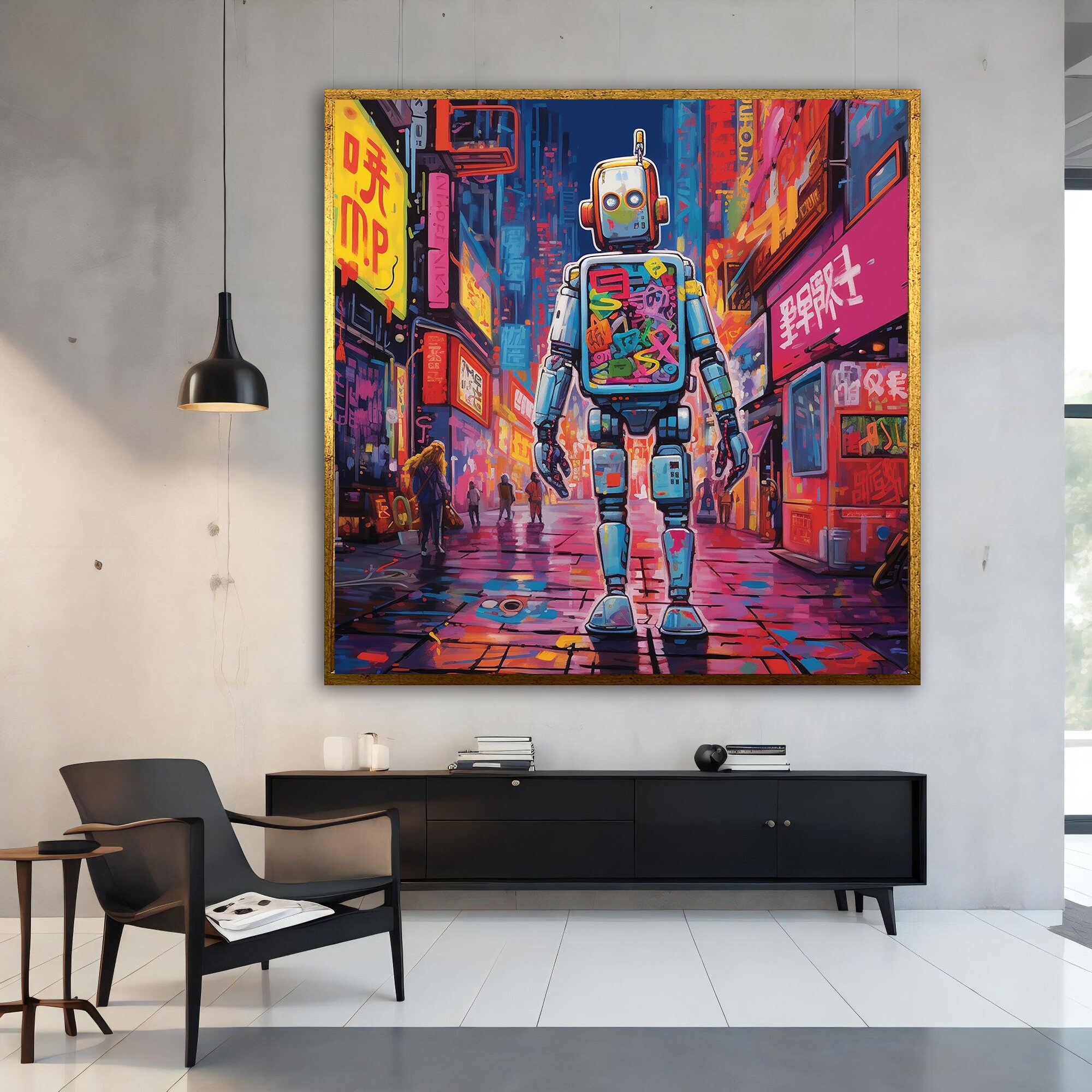 Colorful Graffiti Robot Canvas Art, Abstract Robot Grafitti Poster ...