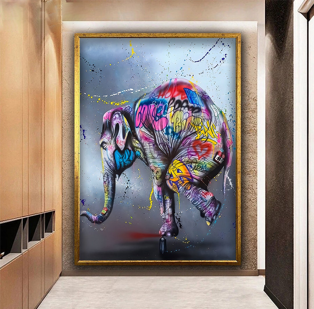 Graffiti Elephant Canvas Painting, Pop Art Elephant Canvas, Colorful ...
