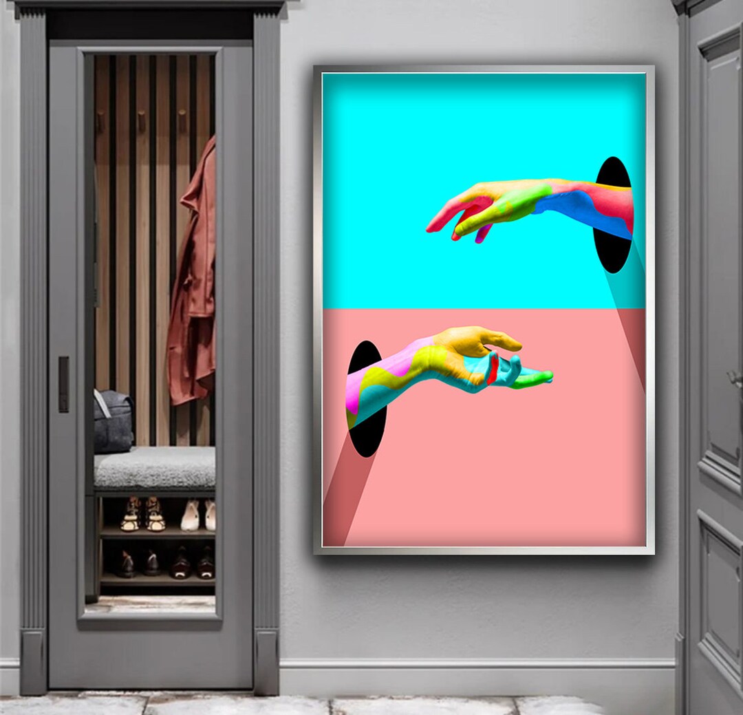 Colorful Hand Canvas Wall Art, Hands Canvas Print, Blue and Pink Print ...