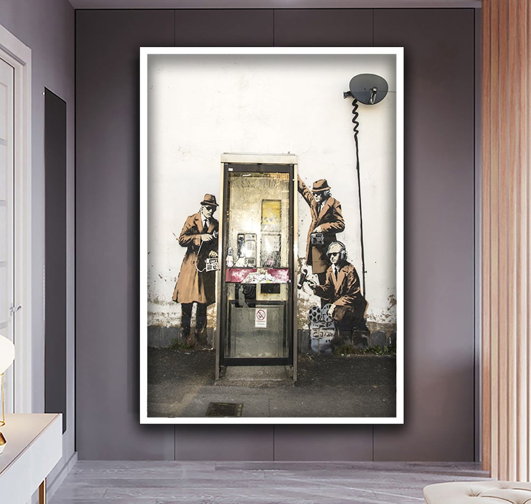 Banksy Spy Booth Canvas Print, Banksy Style Spies With Wiretapping at a ...