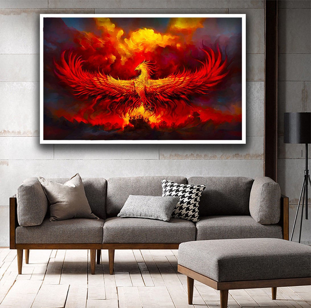 Phoenix Rebirth Canvas Art, Phoenix in Flames Canvas Painting, Phoenix ...