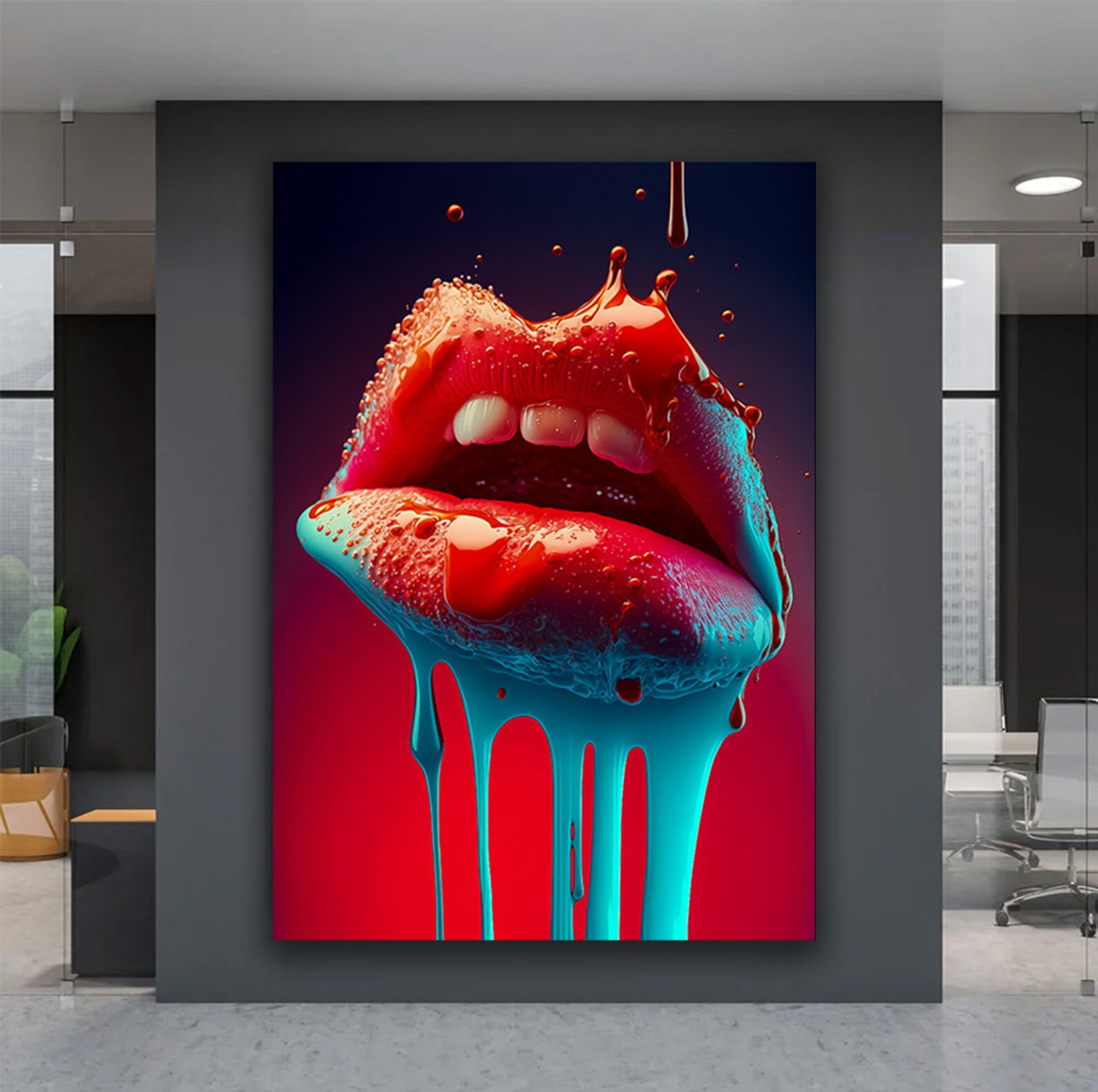 Red Lip Canvas Painting, Lips With Red Lipstick Wall Art, Lips Canvas ...