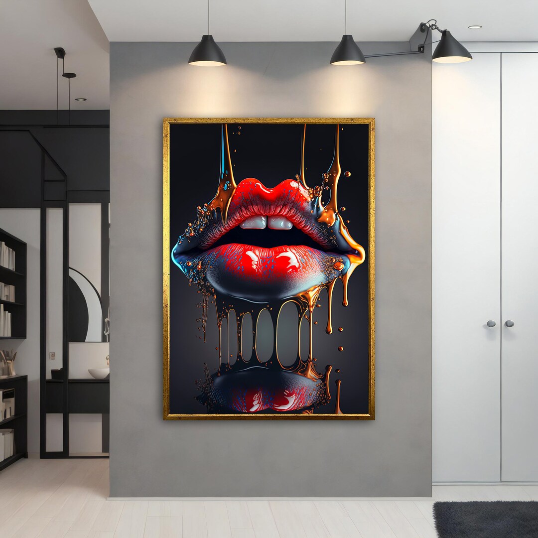 Red Lip Art, Red Lip Wall Art, , Sensual Canvas, Erotic Canvas ,home ...