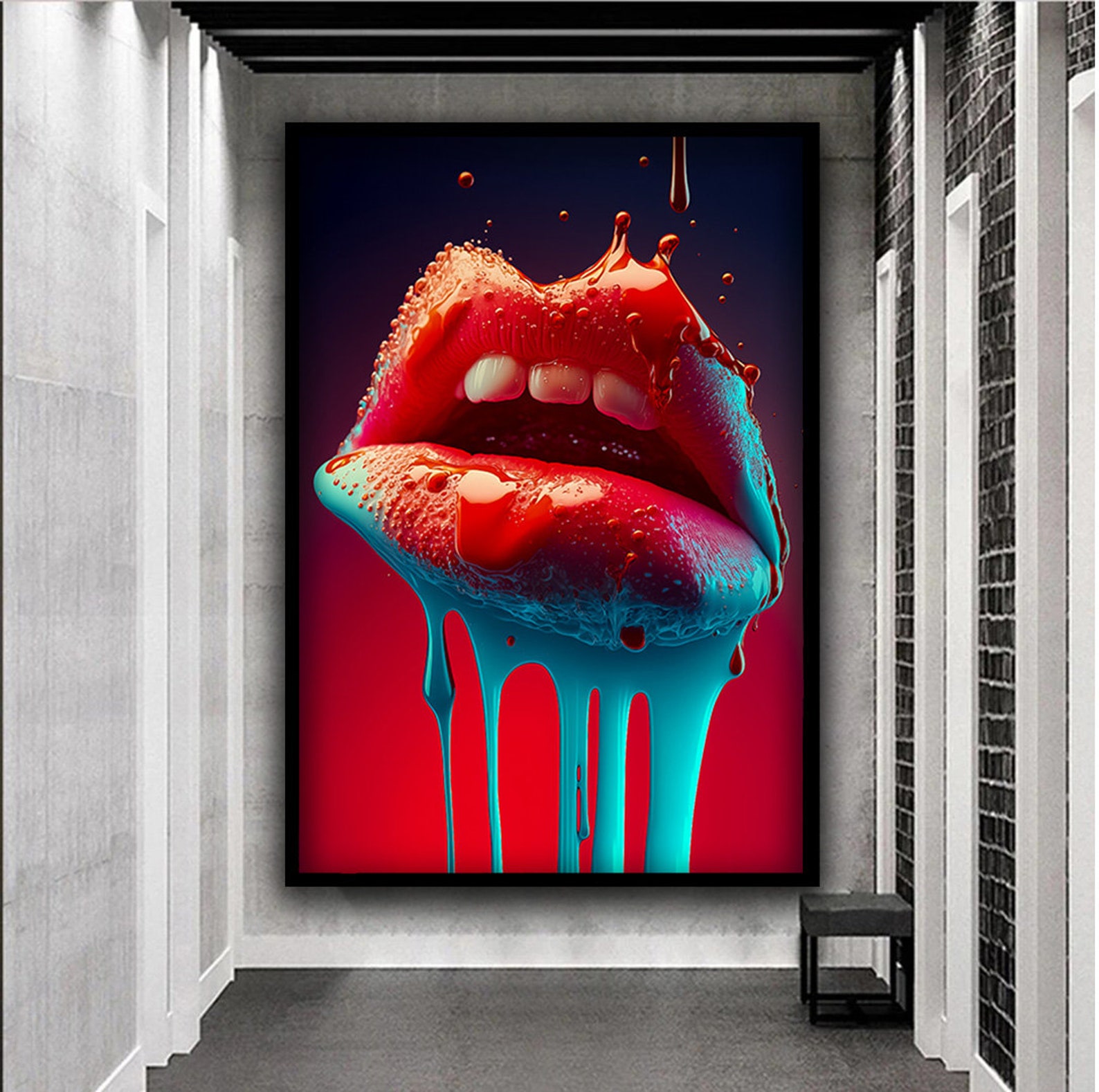 Red Lip Canvas Painting, Lips With Red Lipstick Wall Art, Lips Canvas ...