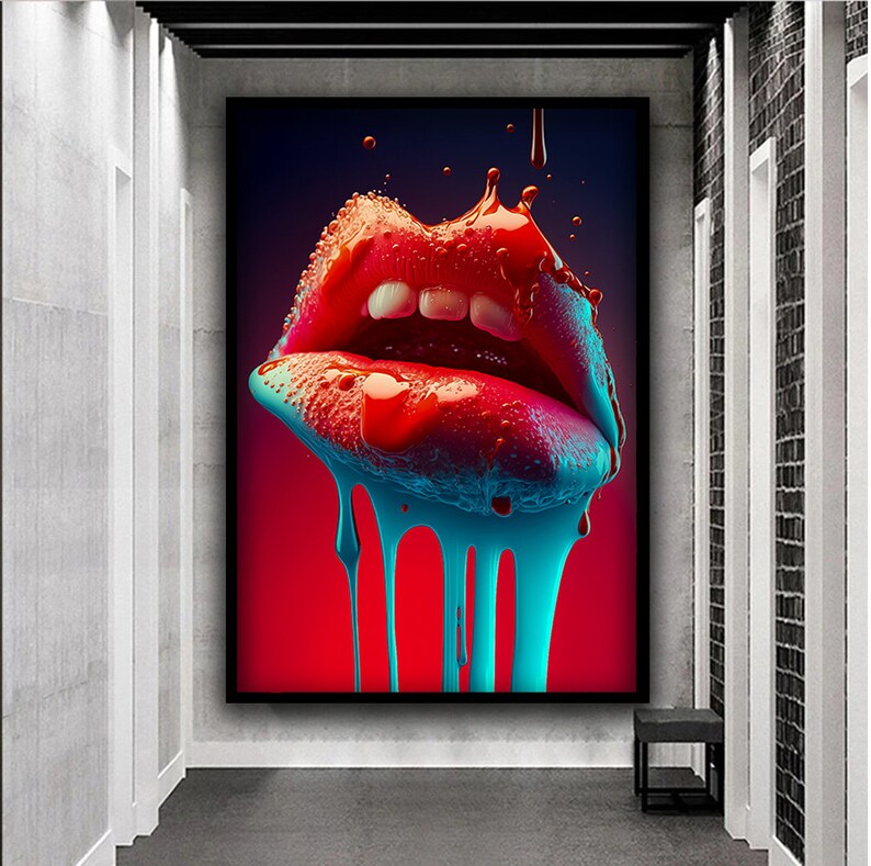 Red Lip Canvas Painting, Lips With Red Lipstick Wall Art, Lips Canvas ...
