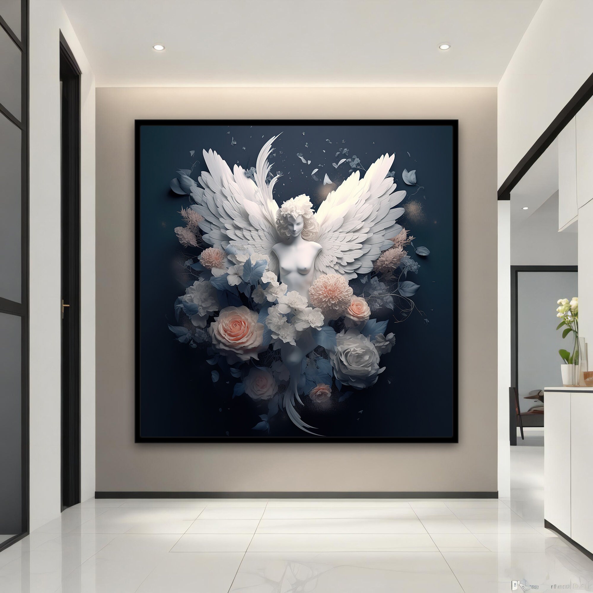 Modern White Angel Painting, Modern Angel Canvas, Beautiful Angel Art ...