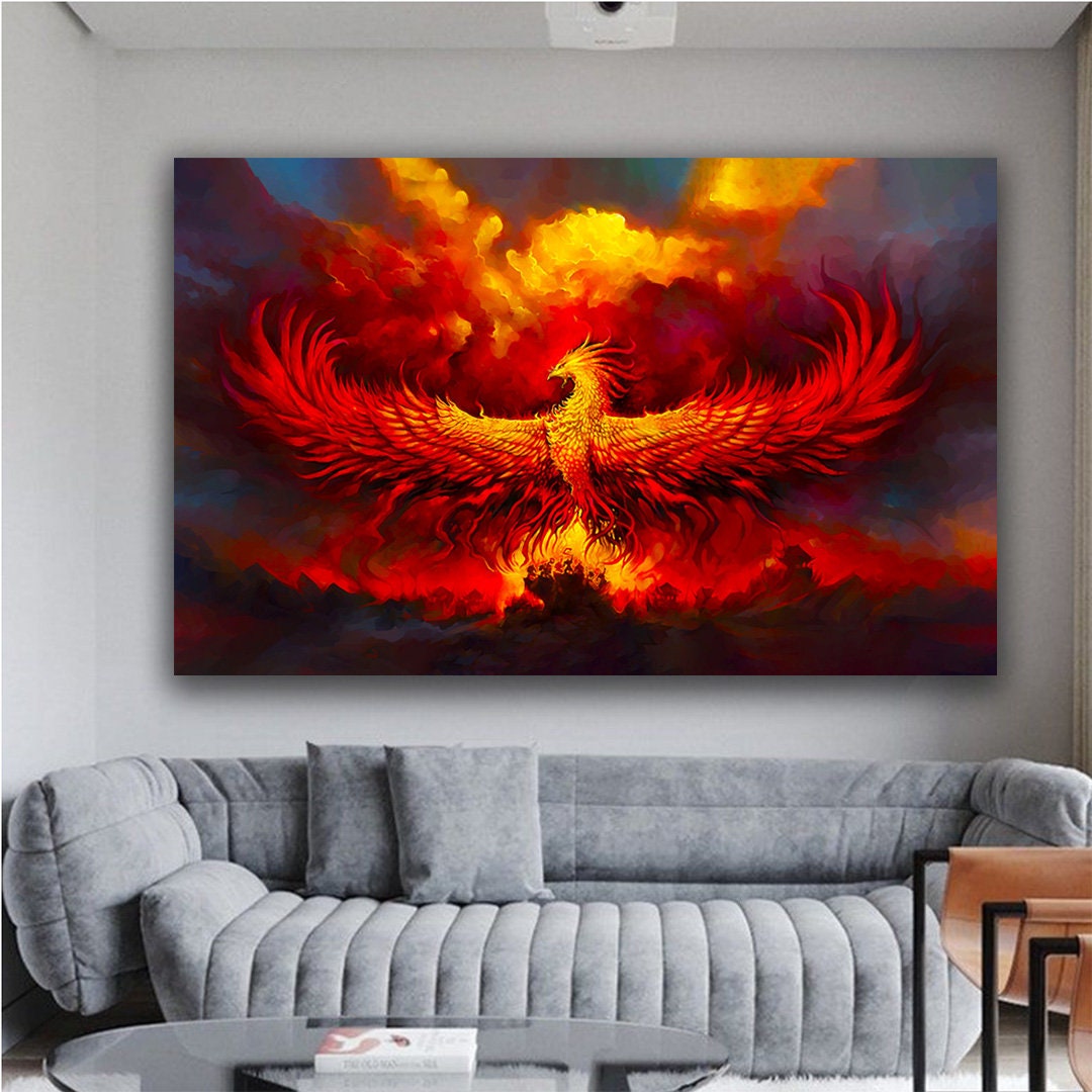 Phoenix Rebirth Canvas Art, Phoenix in Flames Canvas Painting, Phoenix ...