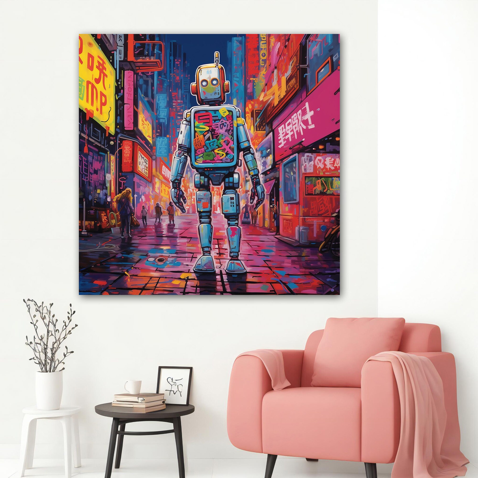 Colorful Graffiti Robot Canvas Art, Abstract Robot Grafitti Poster ...
