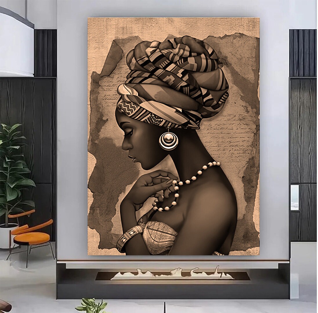 African Woman Canvas Art, Black Woman With Scarf Art ,african Wall Decor, Black Woman Canvas ...
