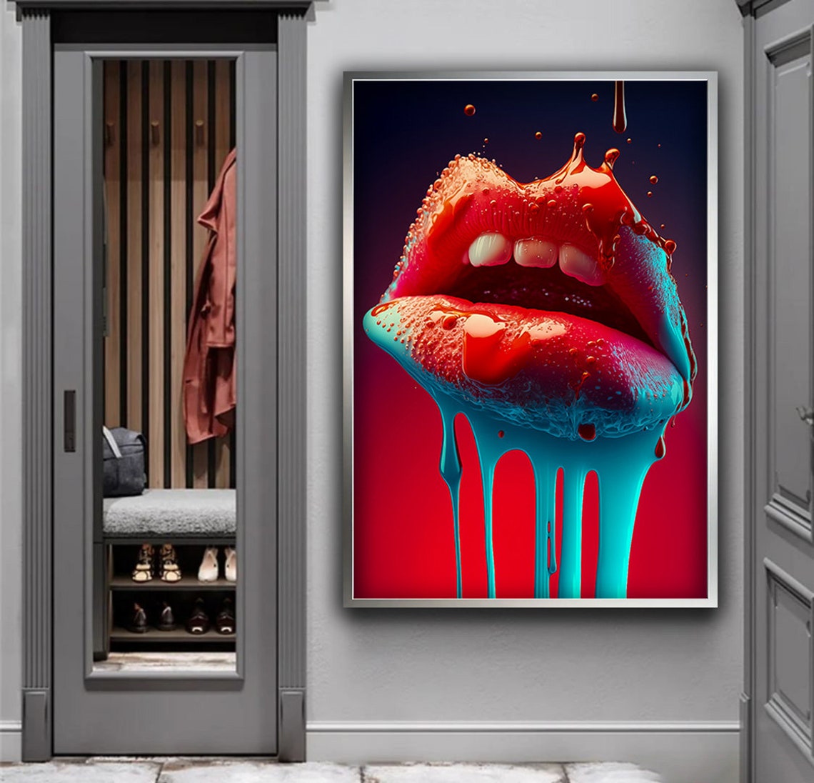 Red Lip Canvas Painting, Lips With Red Lipstick Wall Art, Lips Canvas ...