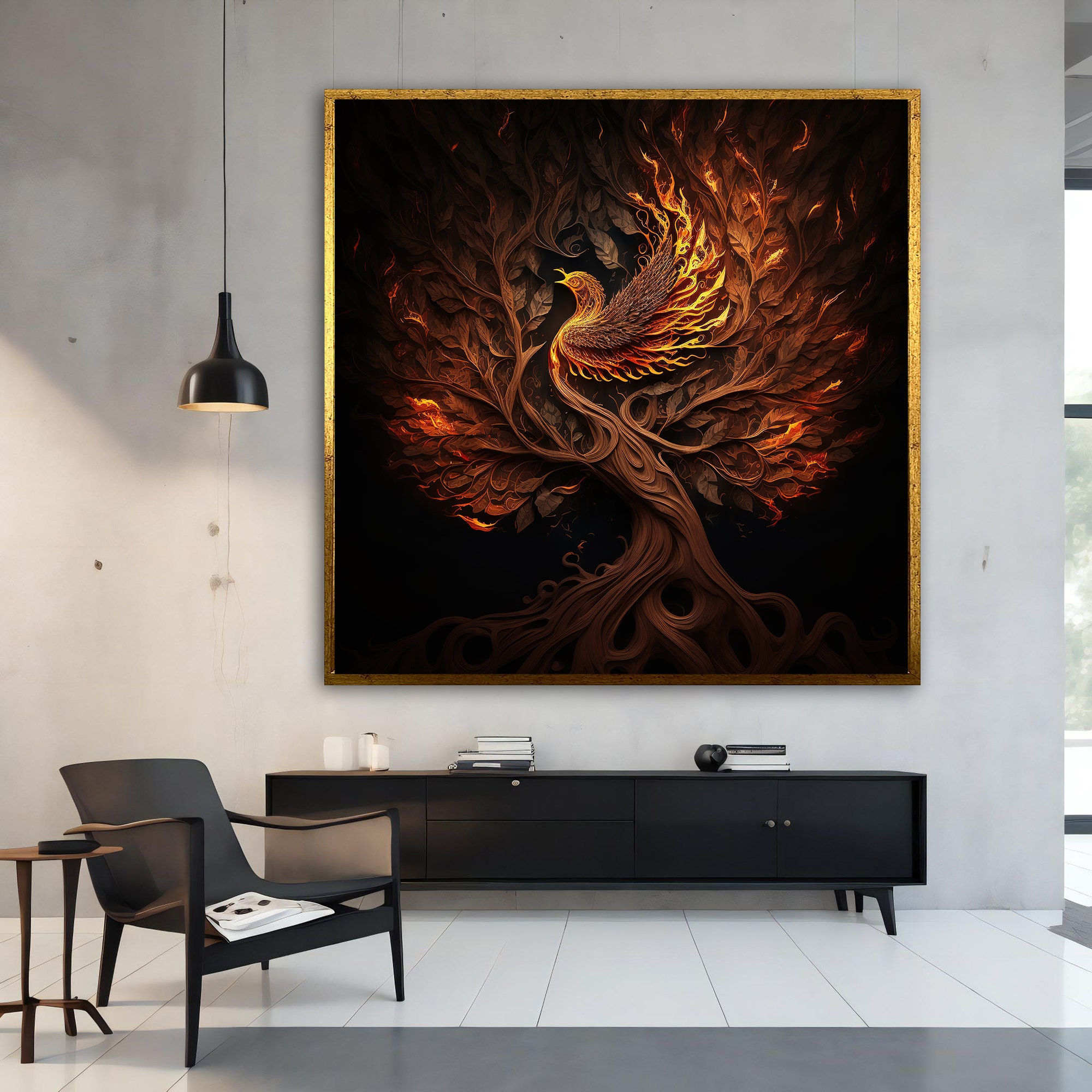 Phoenix Canvas Art, Fiery Phoenix Wall Art, Phoenix on the Tree Poster ...