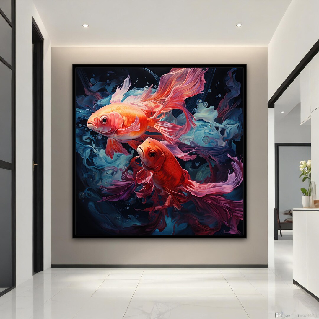 Koi Fish Canvas Painting, Koi Fish Wall Art, Koi Fish Poster ...