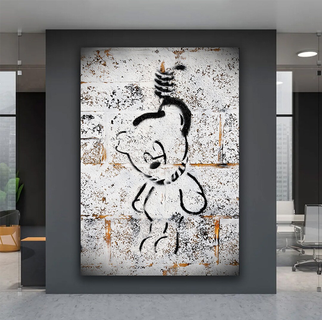 Banksy Teddy Bear Canvas Art, Black and White Bear Painting, Bear ...