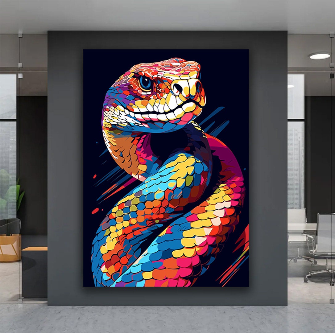 Colorful Snake Wall Art, Snake Canvas Art, Abstract Wildlife Art ...