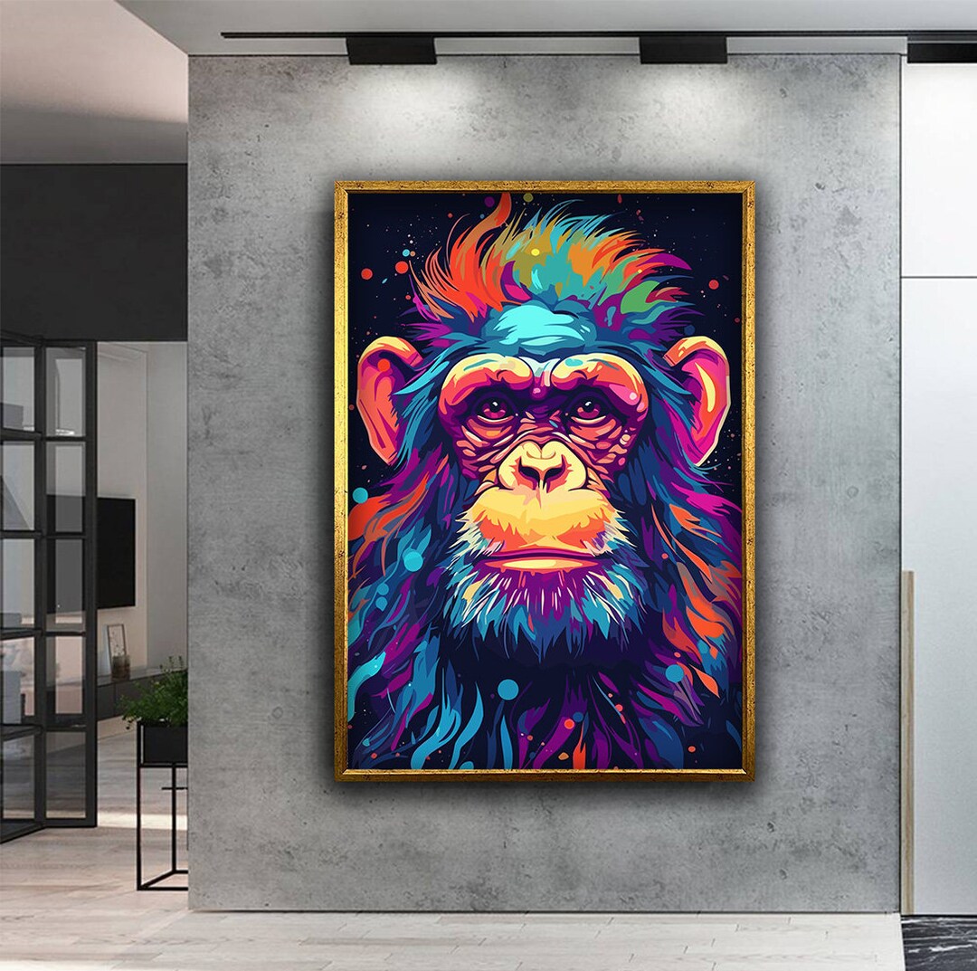Colorful Monkey Canvas Wall Art, Monkey Canvas Poster, Colorful Canvas ...