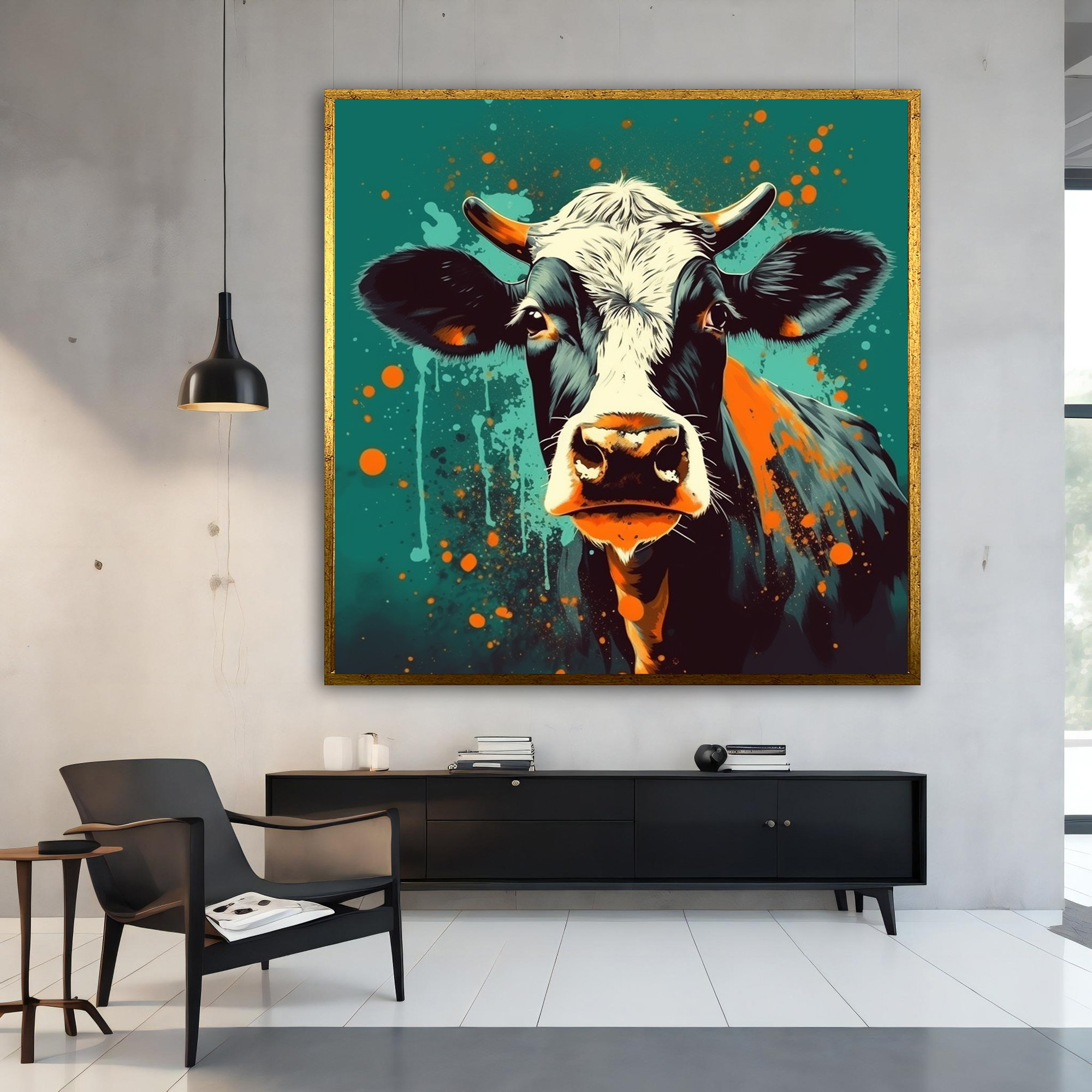 Cow Canvas Painting, Colorful Cow Wall Art, Modern Cow Poster, Cow ...