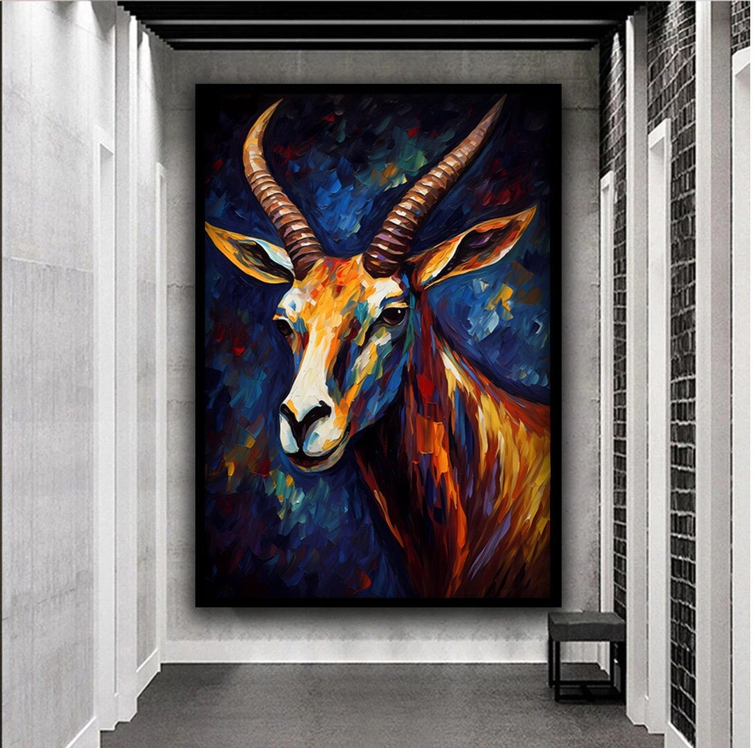 Colorful Goat Canvas Painting, Goat Canvas Art Print, Mountain Goat ...