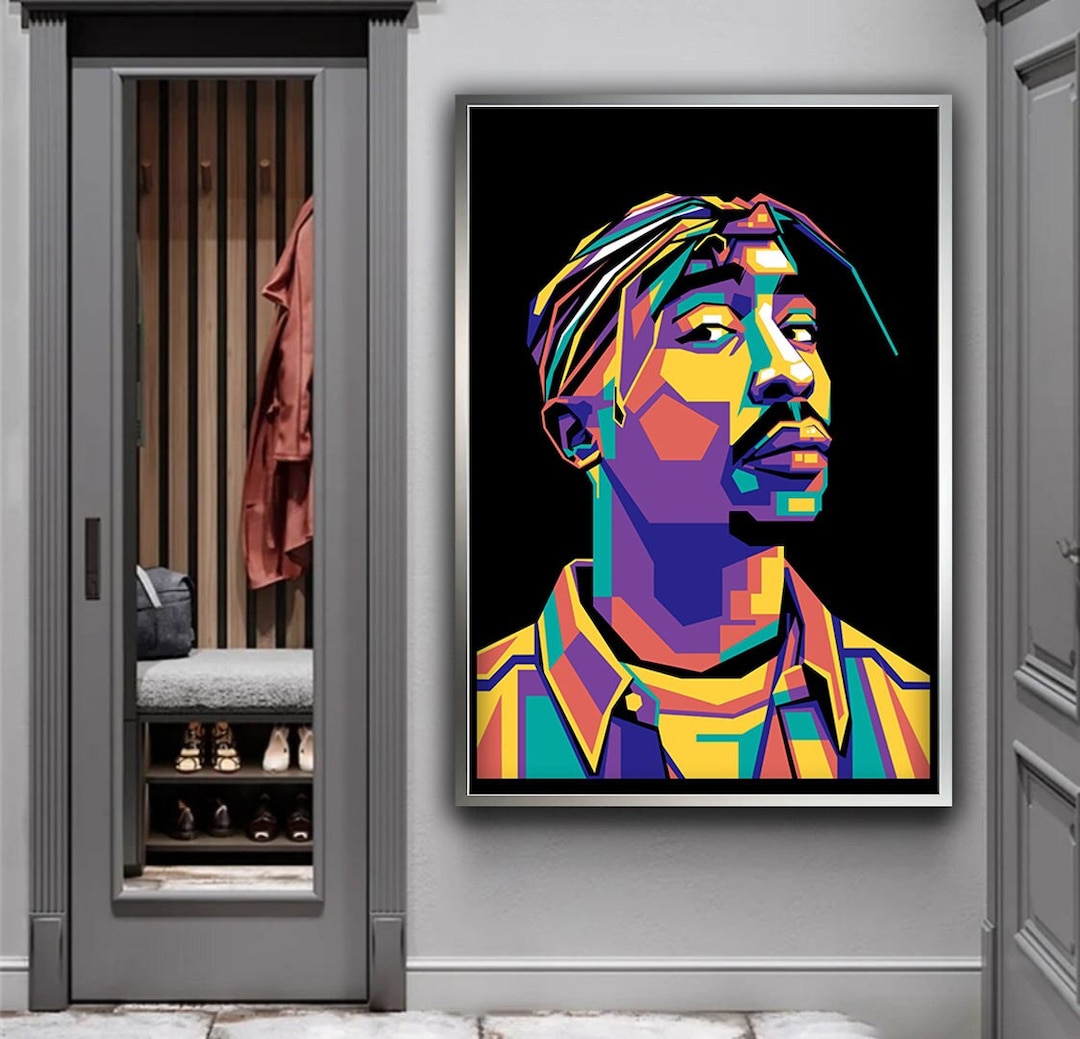 Tupac Shakur Canvas Portrait, Colorful Tupac Shakur Canvas Print, Hip ...