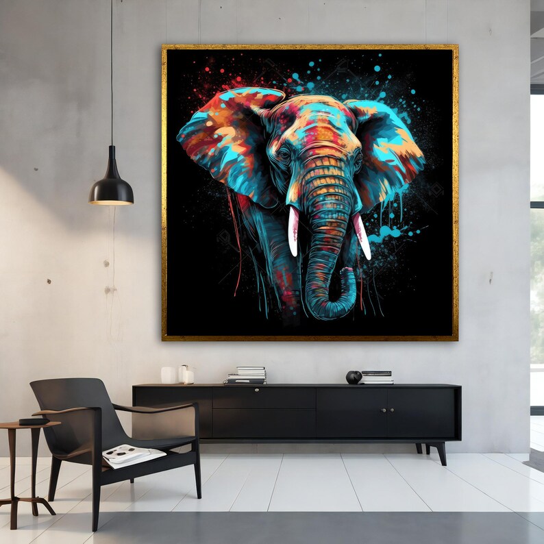 Colorful Elephant Canvas Painting, Elephant Wall Art, Elephant Poster ...
