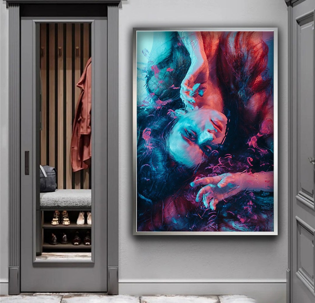 Girl Under Water Canvas Art, Close Portrait of Black Haired Wall Art ...