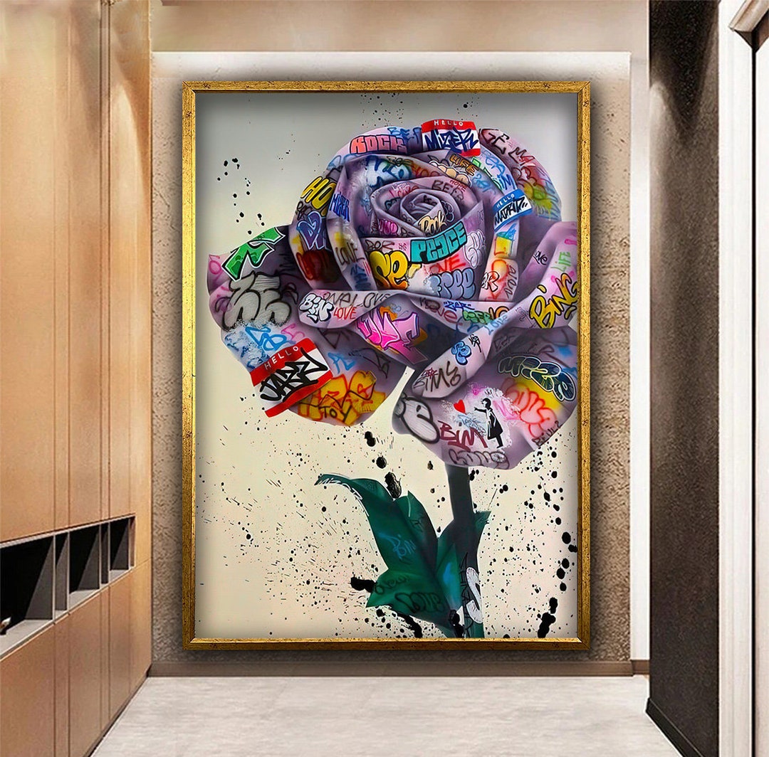 Graffiti Rose Wall Art, Banksy Rose Graffiti Canvas Print, Banksy ...