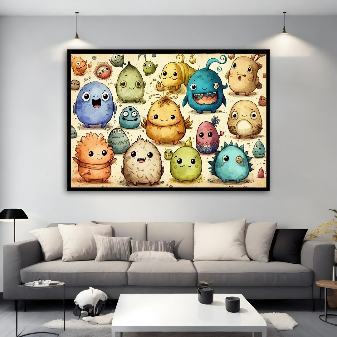Little Monsters Canvas Painting, Colorful Little Monsters Wall Art ...