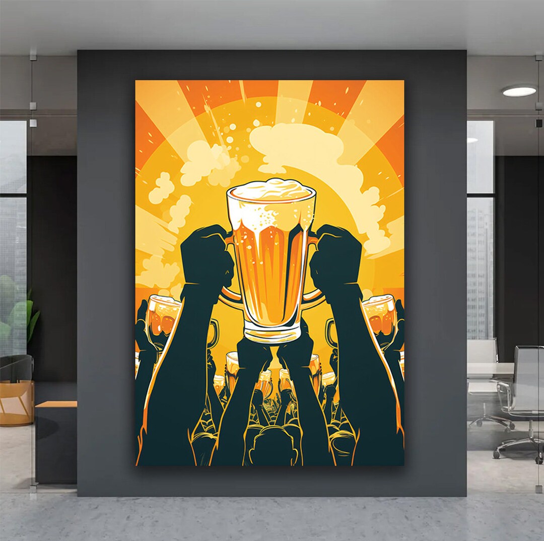 Beer Canvas Painting, Hands Holding Full Beer Mug Wall Art, Beer Wall ...