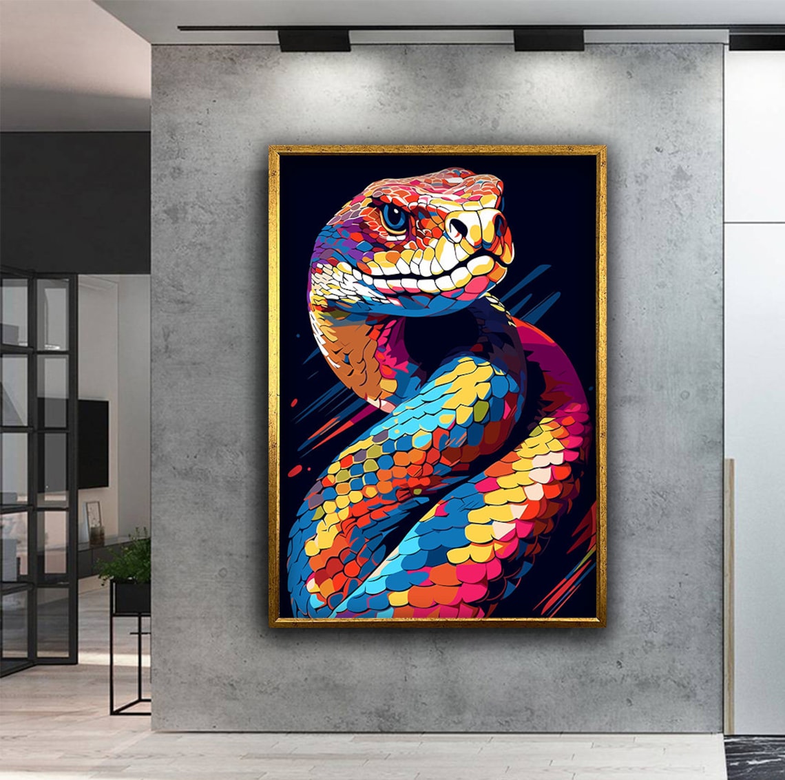 Colorful Snake Wall Art, Snake Canvas Art, Abstract Wildlife Art ...