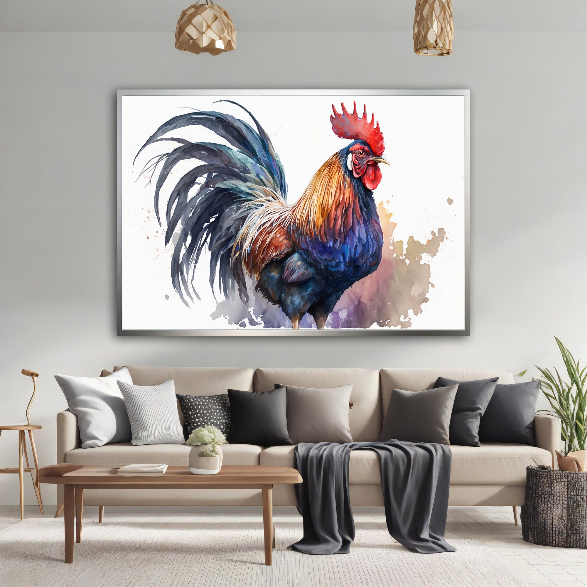 Rooster Canvas Painting, Stunning Rooster Canvas Wall Art, Watercolor ...
