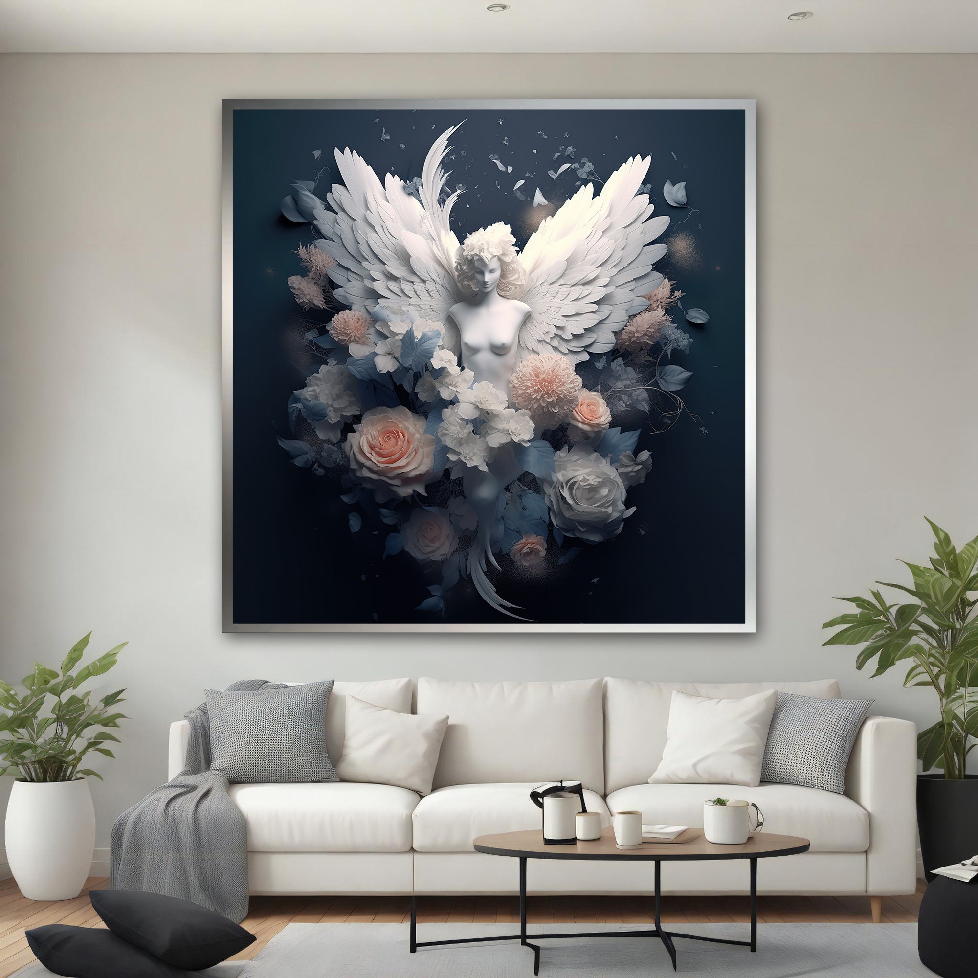 Modern White Angel Painting, Modern Angel Canvas, Beautiful Angel Art ...