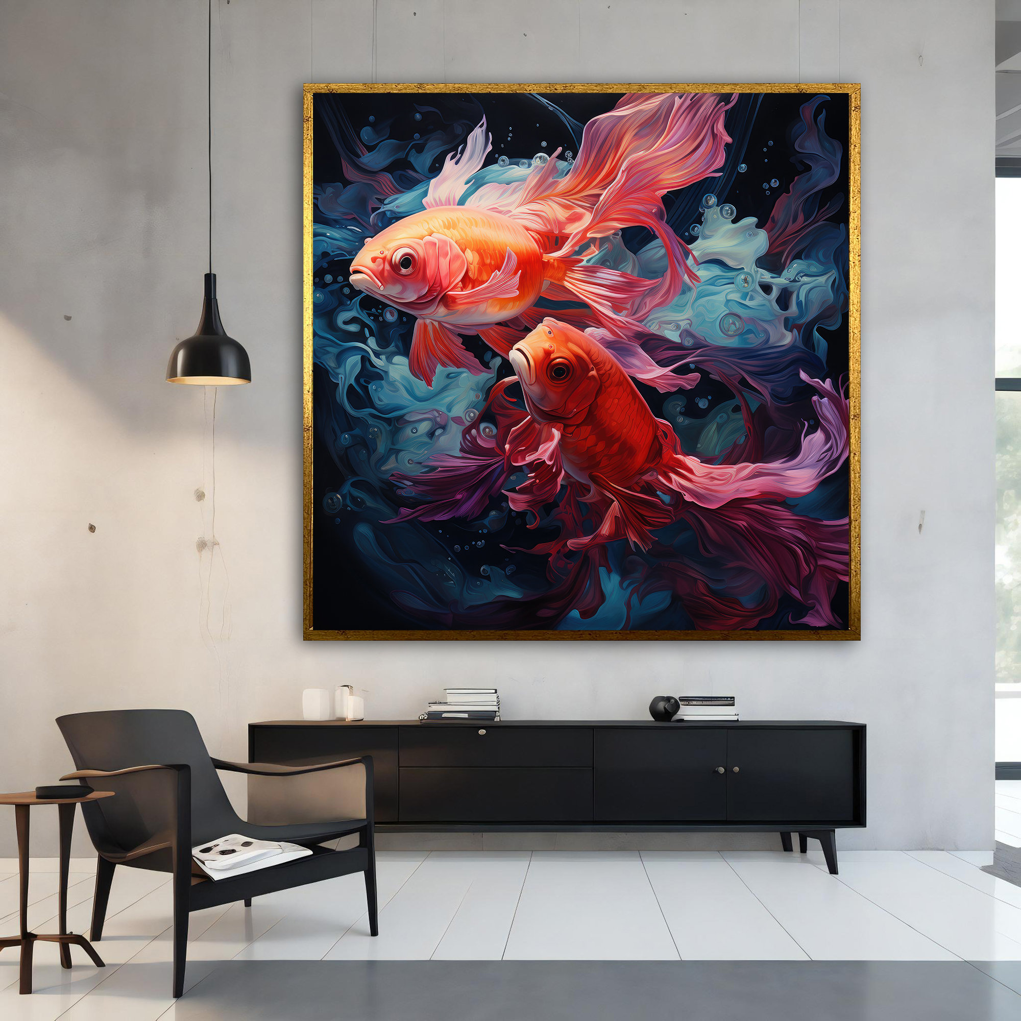 Koi Fish Canvas Painting, Koi Fish Wall Art, Koi Fish Poster ...