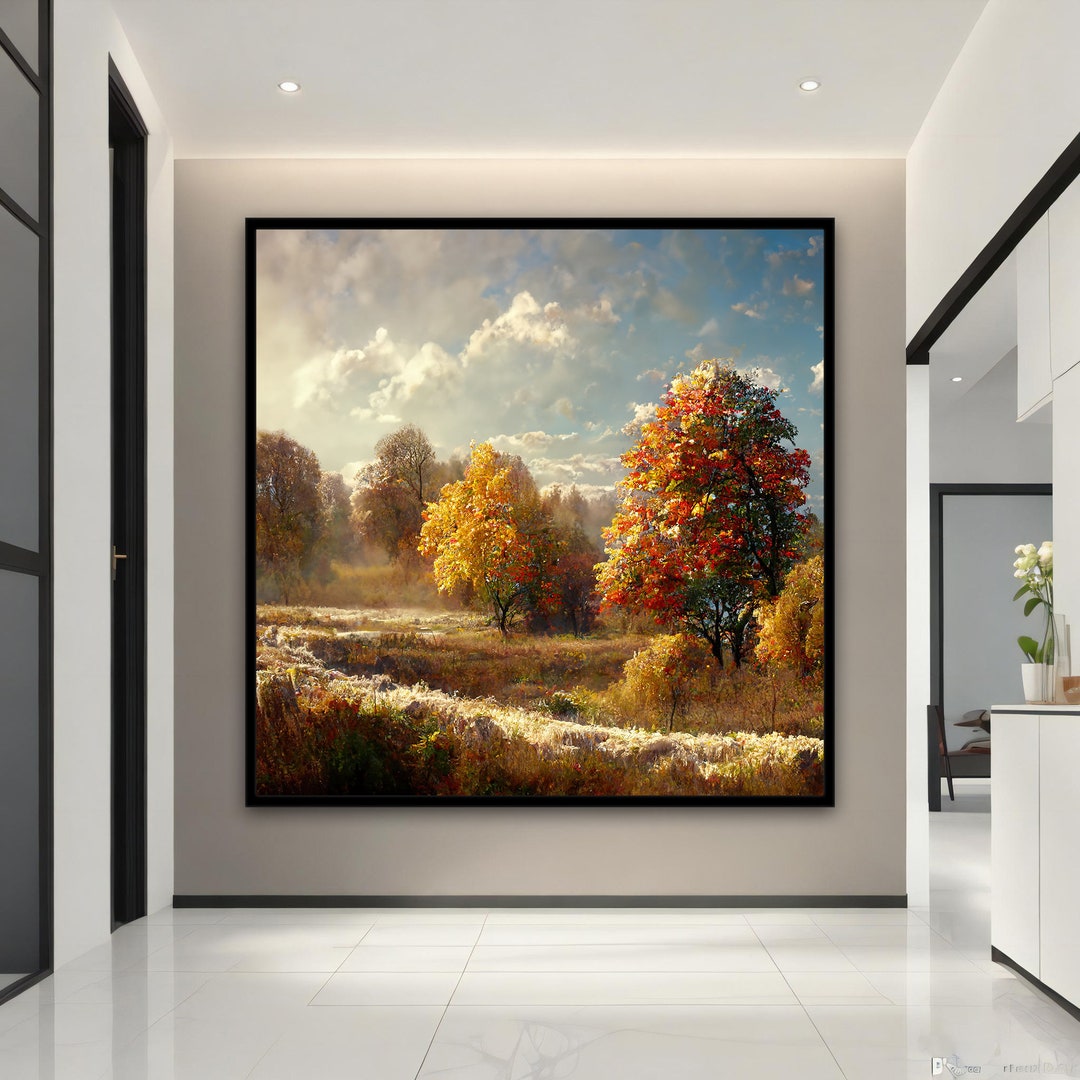 Autumn Landscape Canvas, Nature Wall Art, Yellowing Trees Art, Forest ...