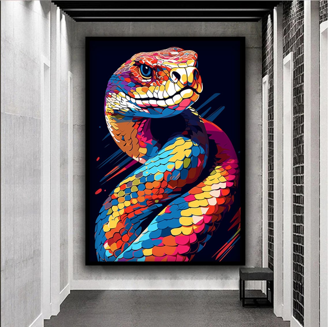 Colorful Snake Wall Art, Snake Canvas Art, Abstract Wildlife Art ...