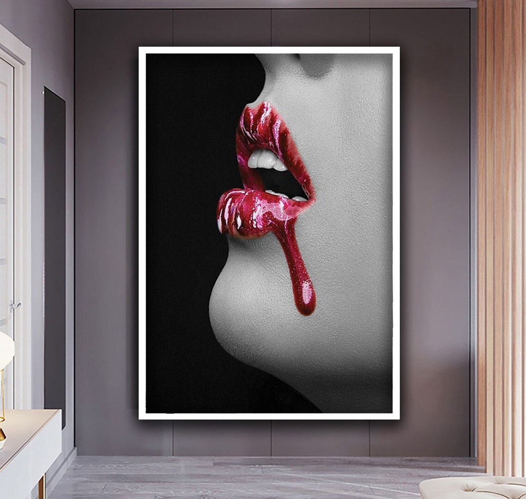 Red Lips Canvas Art, Flowing Red Lipstick Wall Art, Red Lip Poster ...