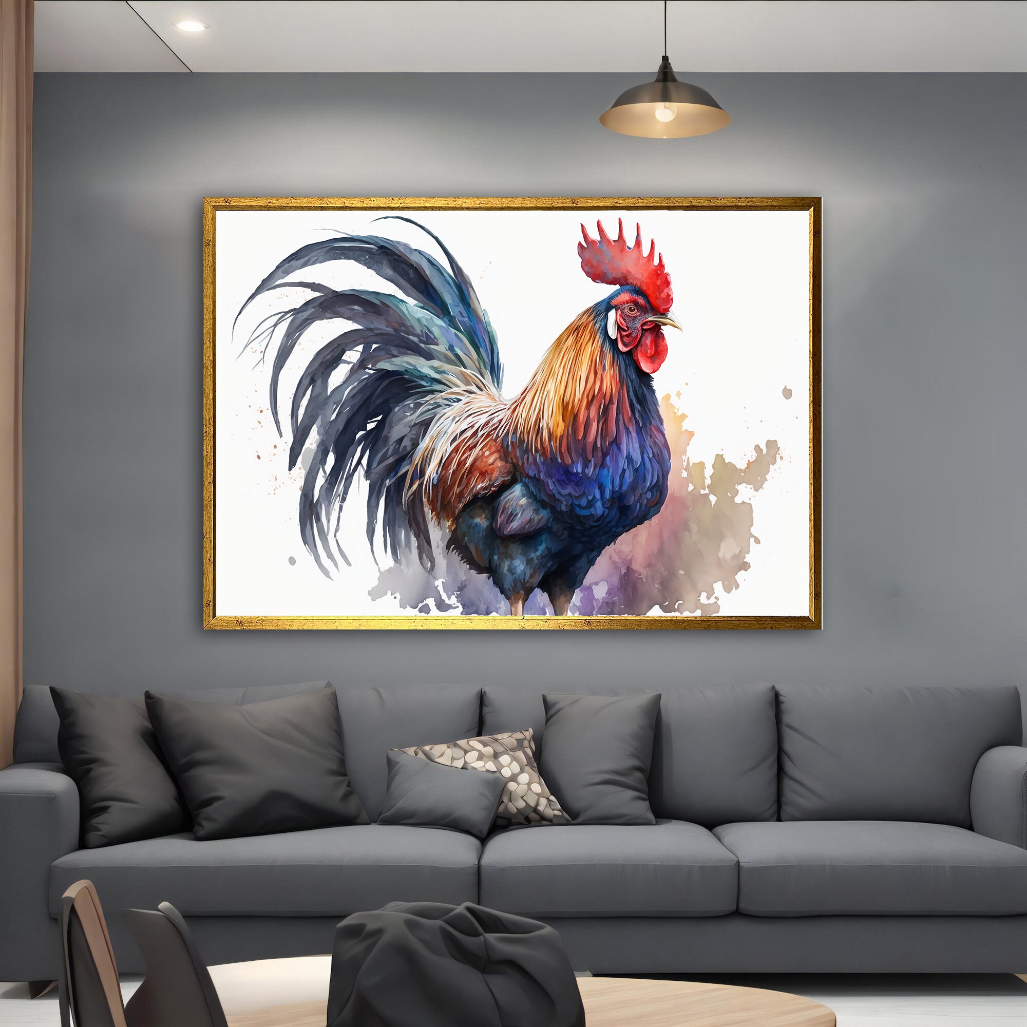 Rooster Canvas Painting, Stunning Rooster Canvas Wall Art, Watercolor ...