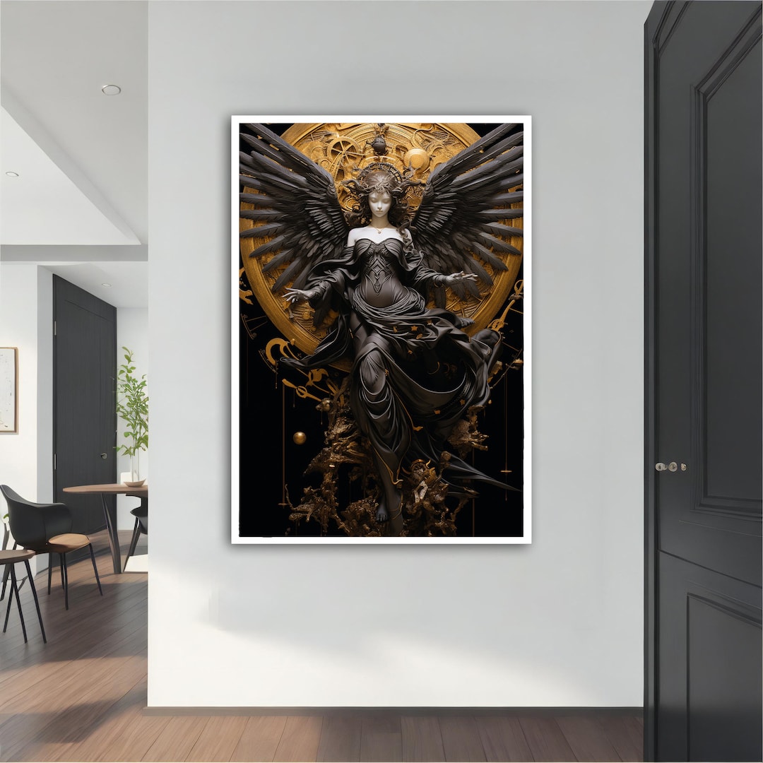 Black Angel Canvas Art ,modern Angel Painting, Angel Wall Art, Modern ...