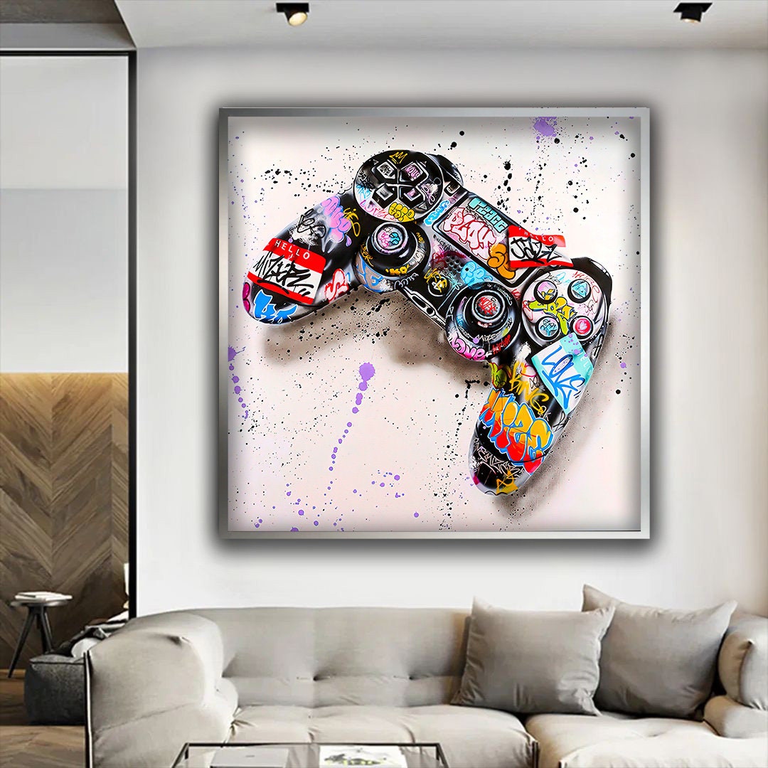 Graffiti Game Console Canvas Painting, Graffiti Joystick Canvas Print Art, Banksy Graffiti Wall ...