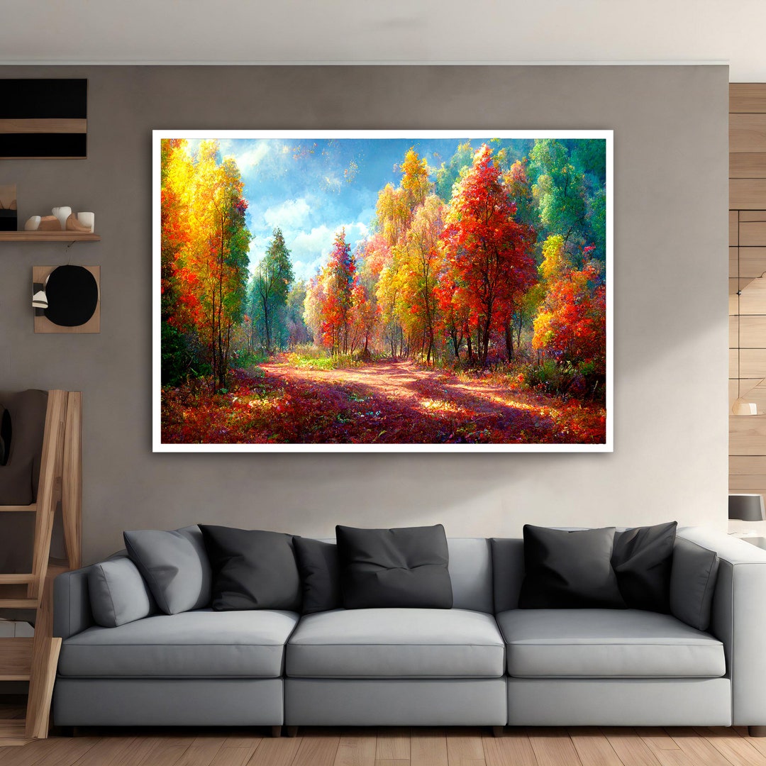 Autumn Forest Landscape Canvas Painting, Autumn Landscape Art Canvas ...