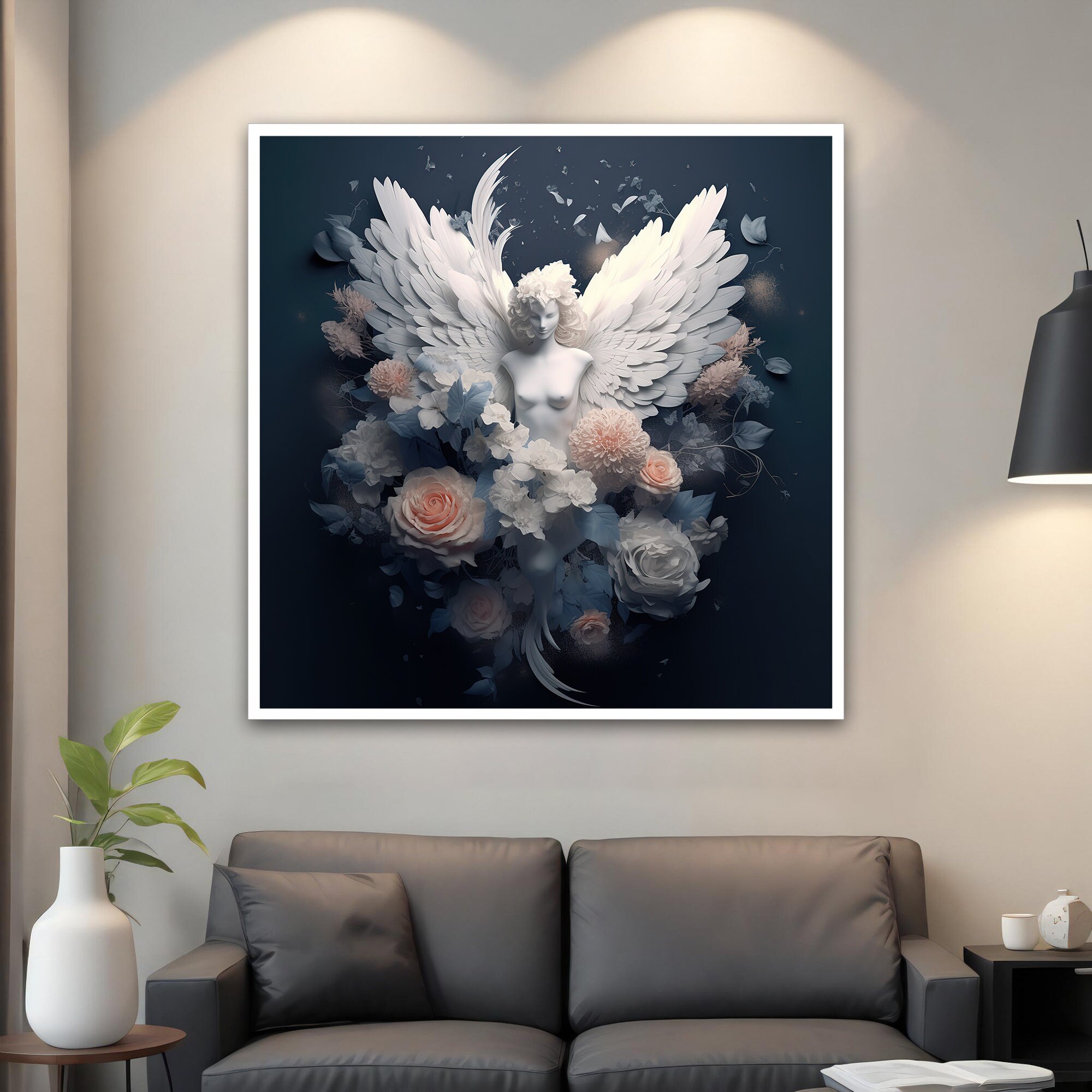 Modern White Angel Painting, Modern Angel Canvas, Beautiful Angel Art ...