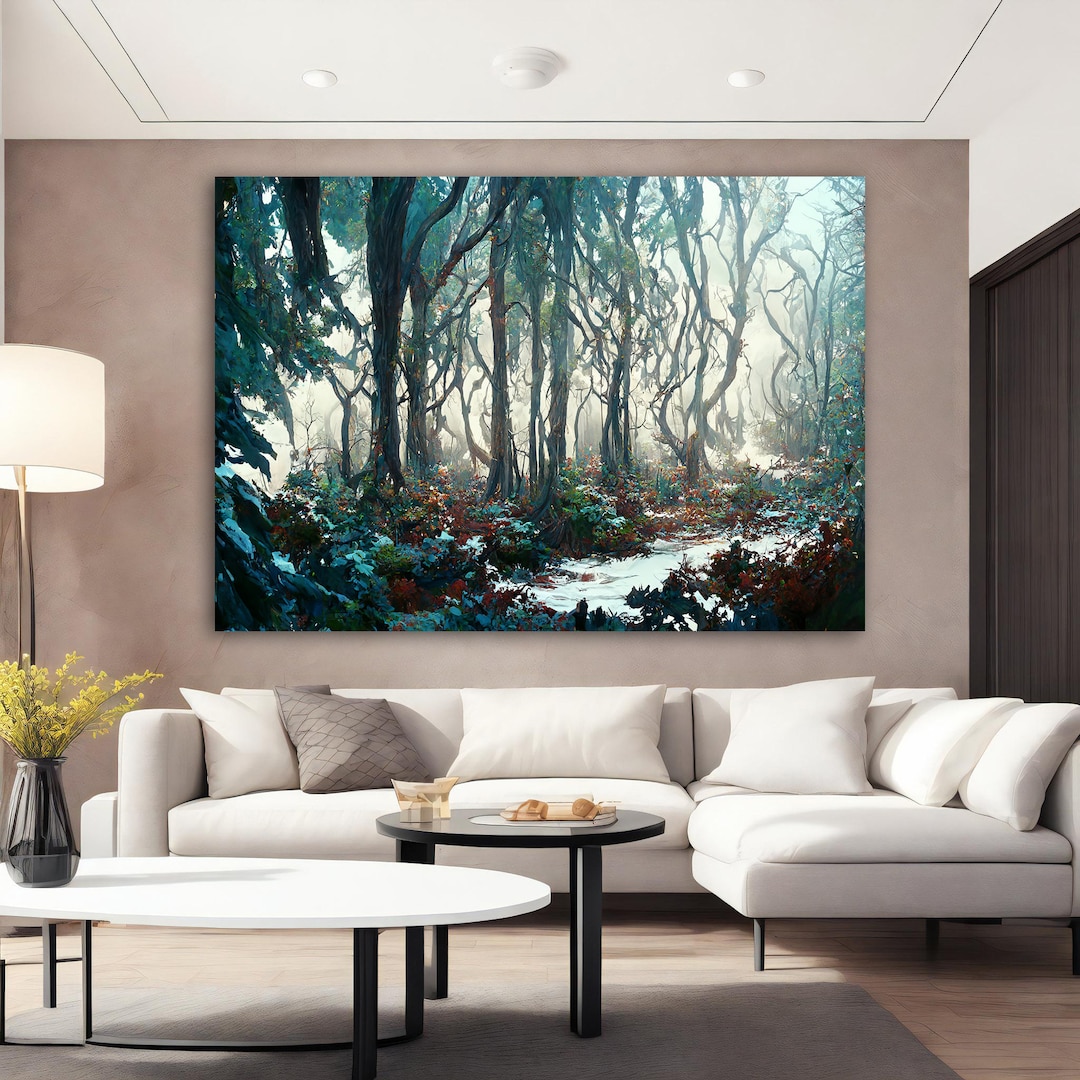 Foggy Forest Landscape Canvas Painting, Forest Landscape Canvas Wall ...