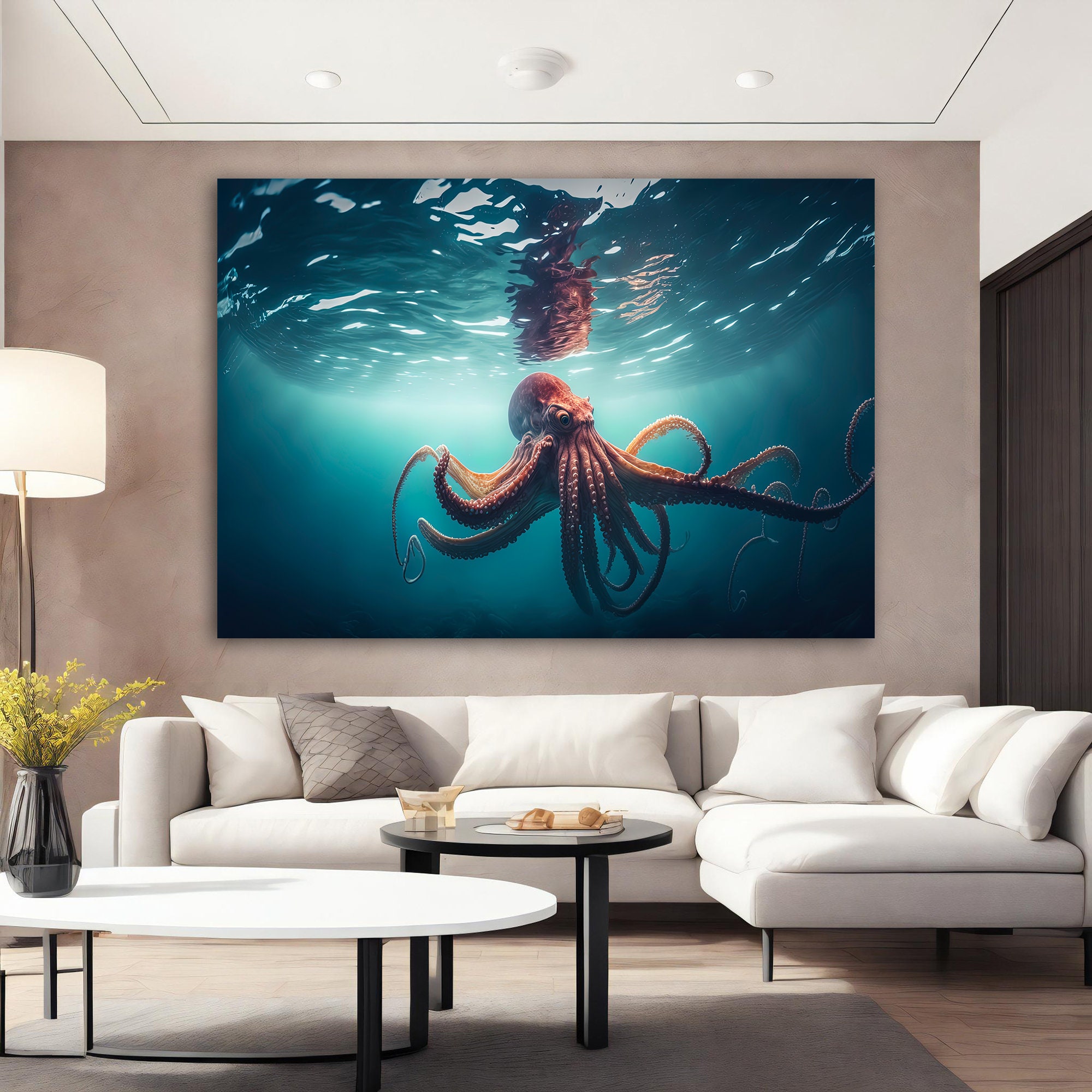Octopus in the Sea Canvas Painting, Octopus Canvas Print, Sea Life Art ...
