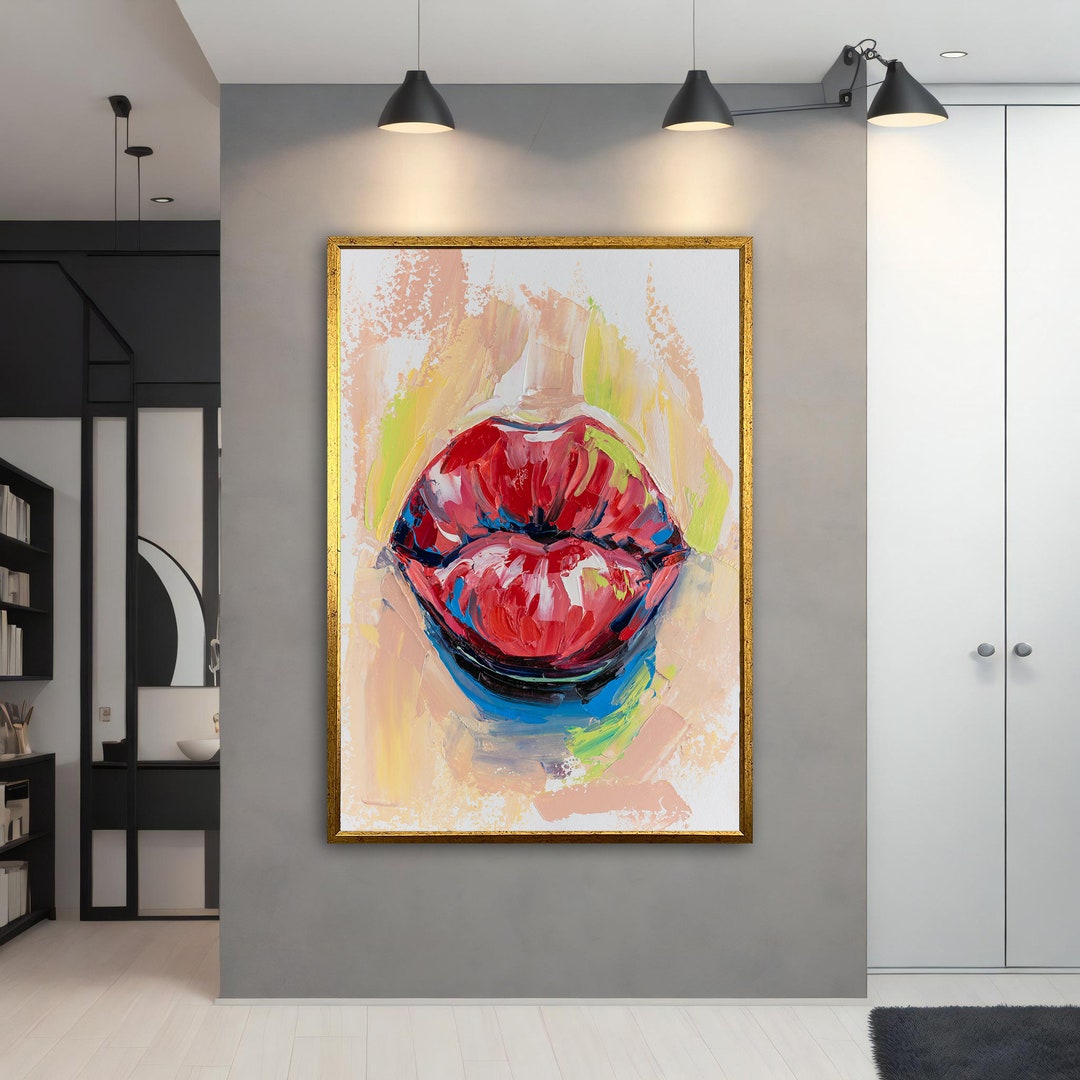 Red Lip Art, Red Lip Wall Art, Kiss Canvas ,sensual Canvas, Erotic ...