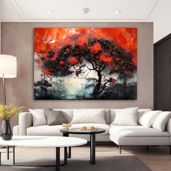 Red Tree Painting - Etsy