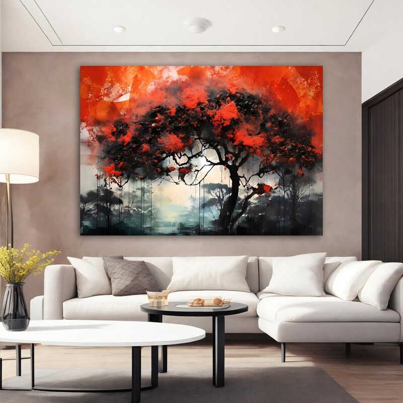 Red Tree Painting - Etsy