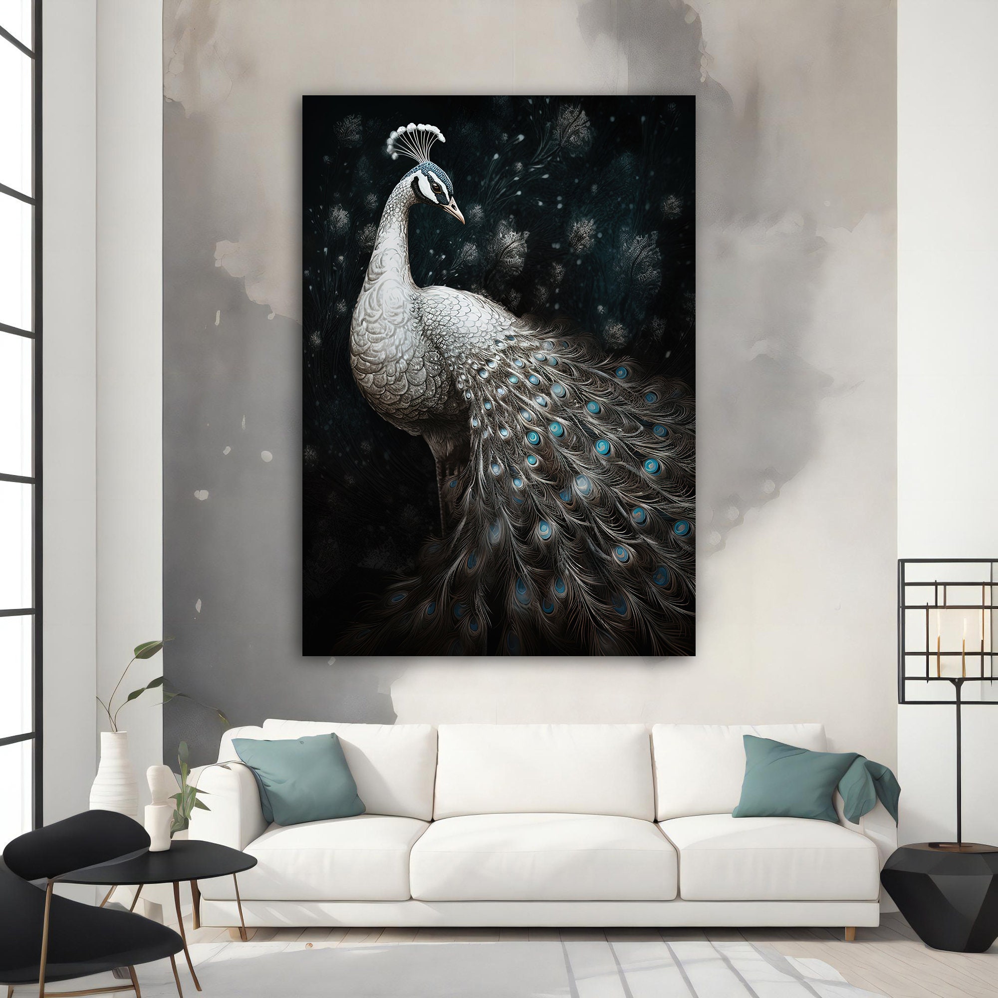 White Peacock Canvas Painting, White Peacock Poster, Peacock Wall Art ...