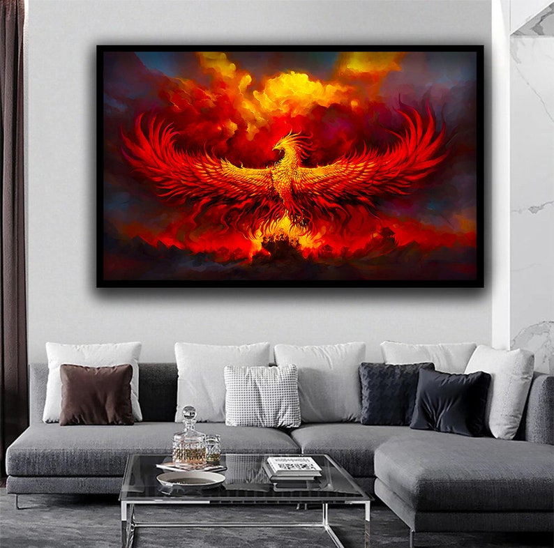 Phoenix Rebirth Canvas Art, Phoenix in Flames Canvas Painting, Phoenix ...