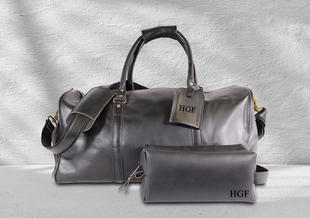 Custom Leather Travel Set for Him - Weekend & Overnight Bag ...